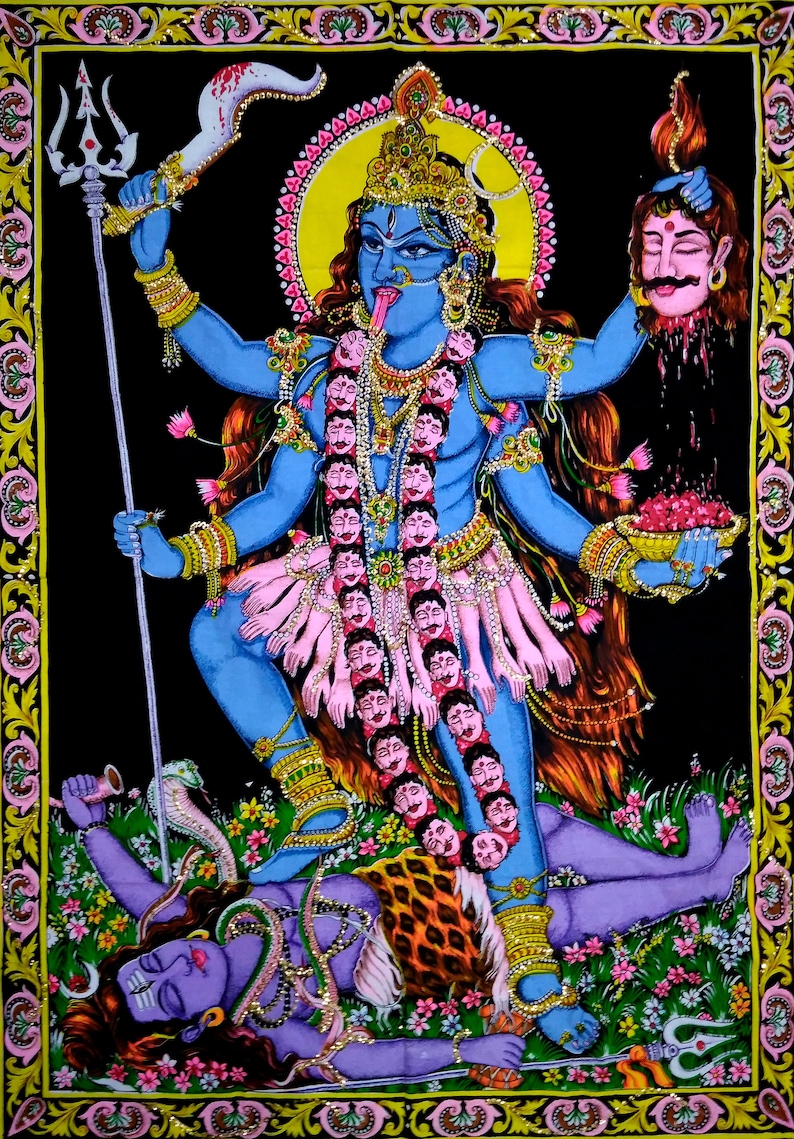Goddess Kali Tapestry: Handmade Sequin Cotton Wall Hanging (40x30 ...