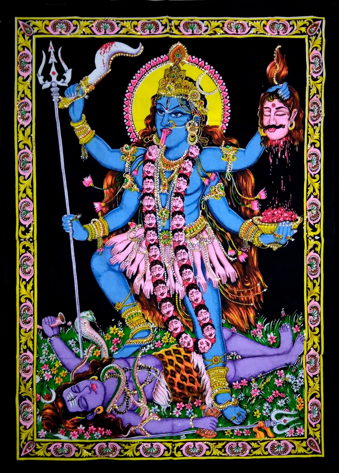 Goddess Kali Tapestry: Handmade Sequin Cotton Wall Hanging (40x30 ...