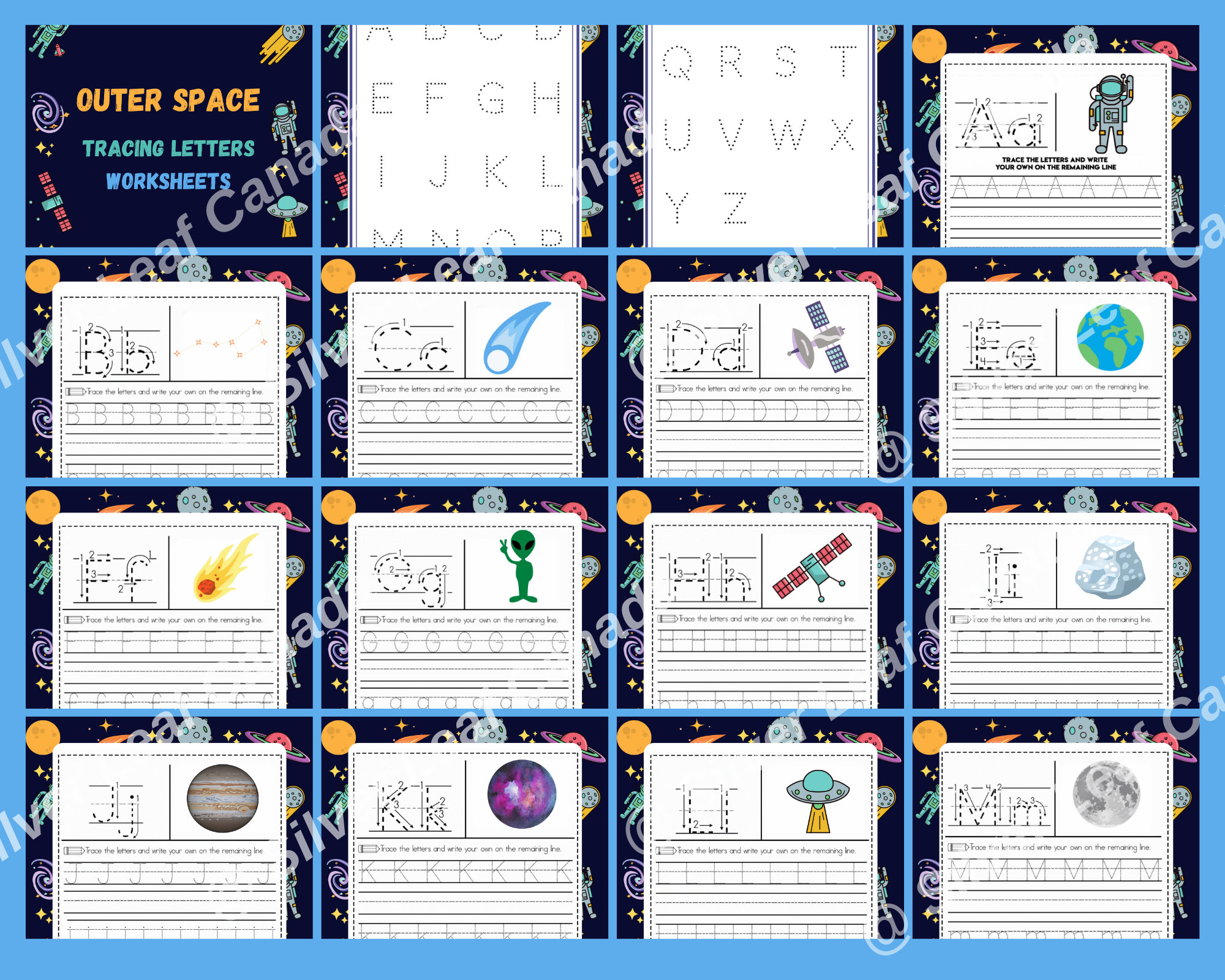 Alphabet Tracing Outer Space Themed Worksheet Homeschool | Etsy