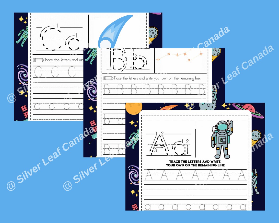 Alphabet Tracing Outer Space Themed Worksheet Homeschool | Etsy