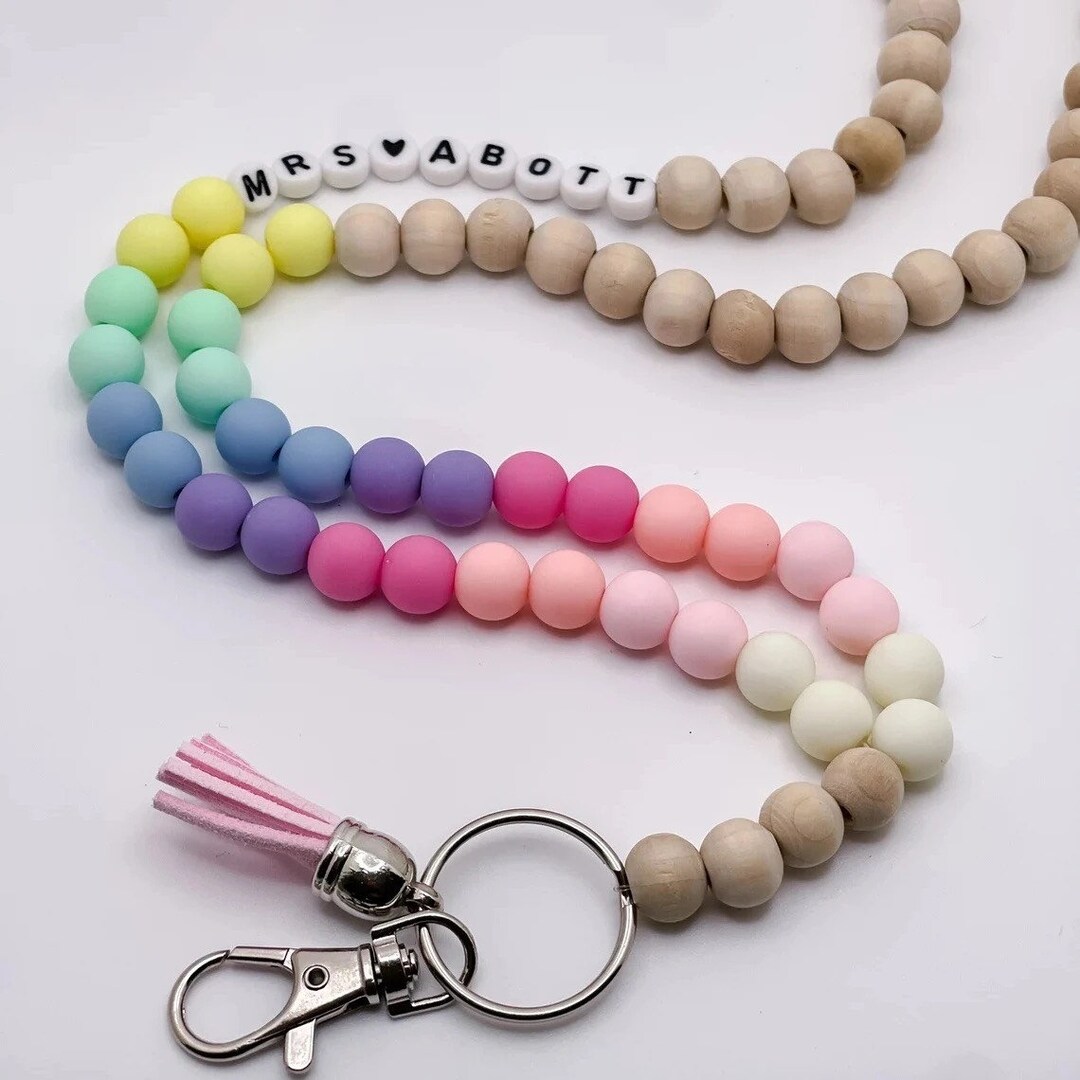 Wooden and Colour Beads With Personalised Name lanyards for - Etsy