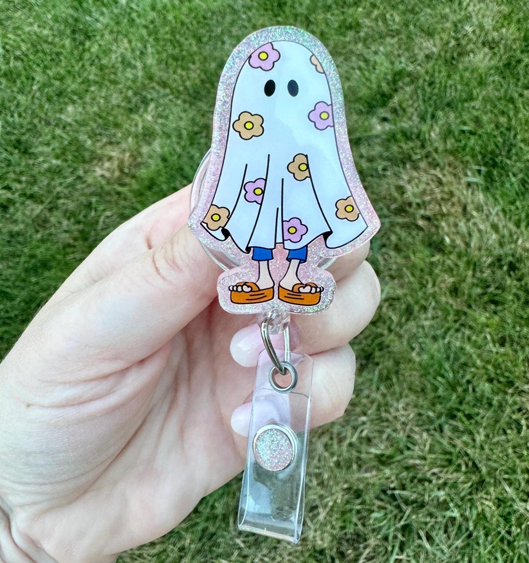 Lizzie Ghost Badge Reel | Cute Fall Badge Clip | Badge Holder | ID ...