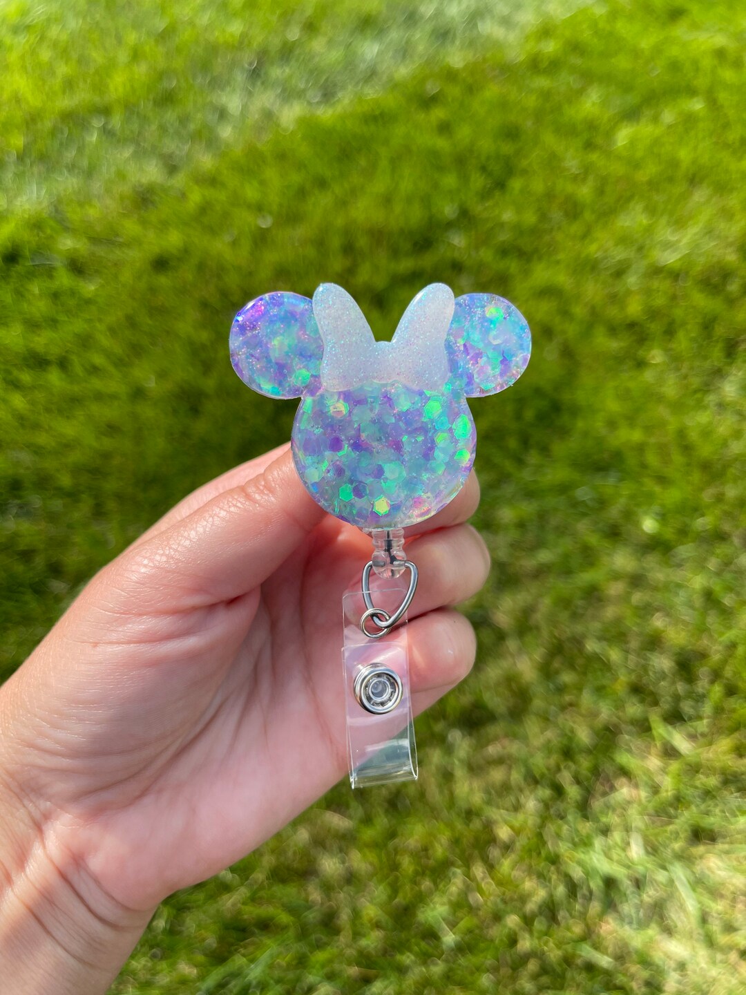 Iridescent Minnie Inspired Badge Reel Disney Badge Clip Badge Holder ...