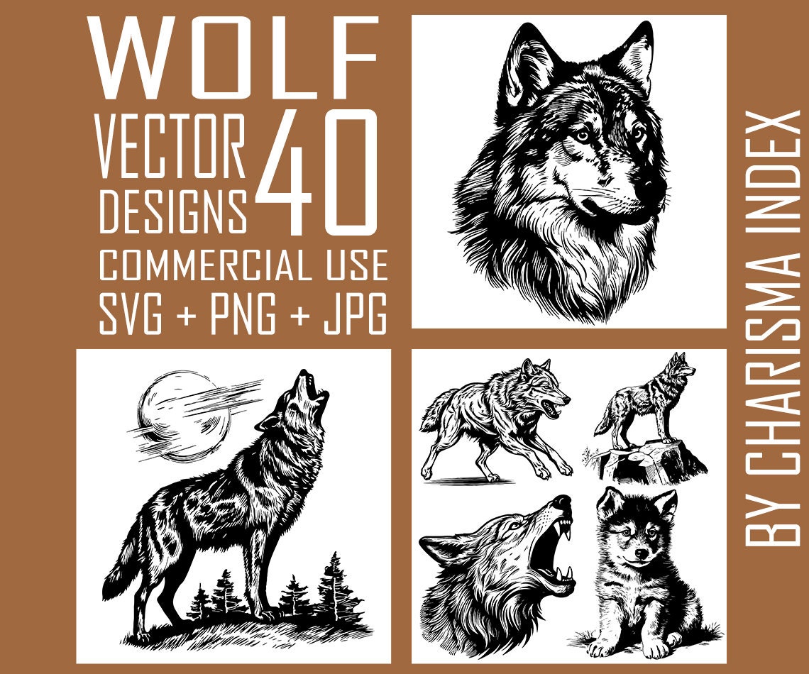 Wolf Pack SVG Clipart Bundle, Wolves Set Vector Clip Art, Vintage Wolf ...