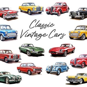 Watercolor Vintage Cars 70 PNG, Classic Vehicles Clipart Bundle, Retro ...