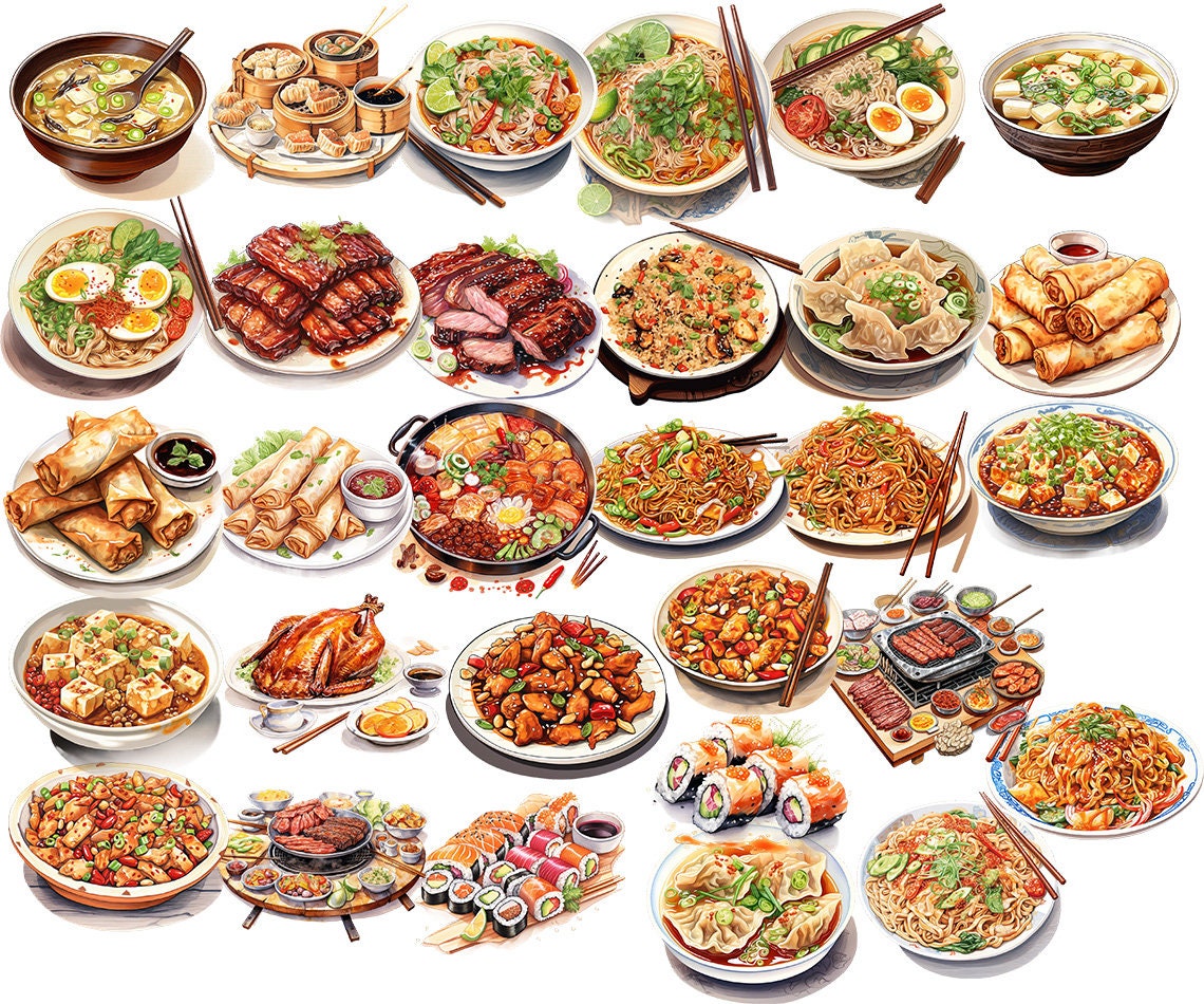 Asian Food Clip Art PNG Bundle - 120 Asian Dishes Watercolor Pngs ...