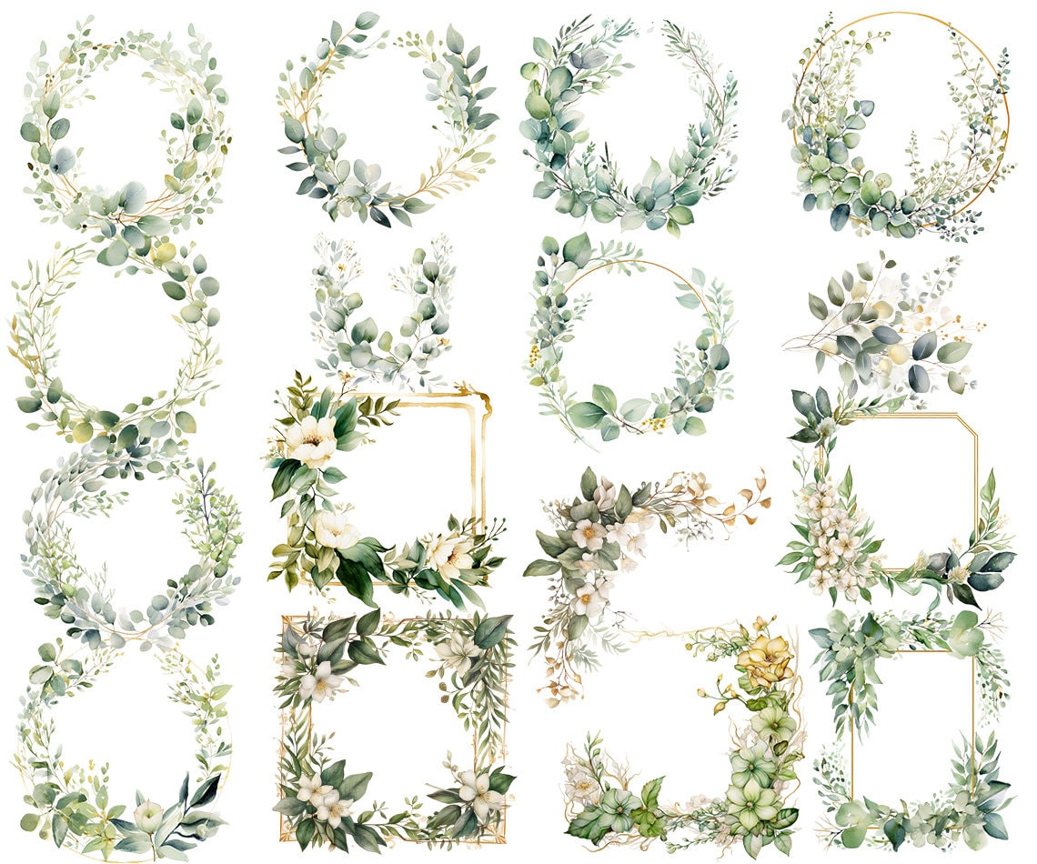 Greenery PNG Frames & Corner Clipart 48 Watercolor Greenery Clip Art ...