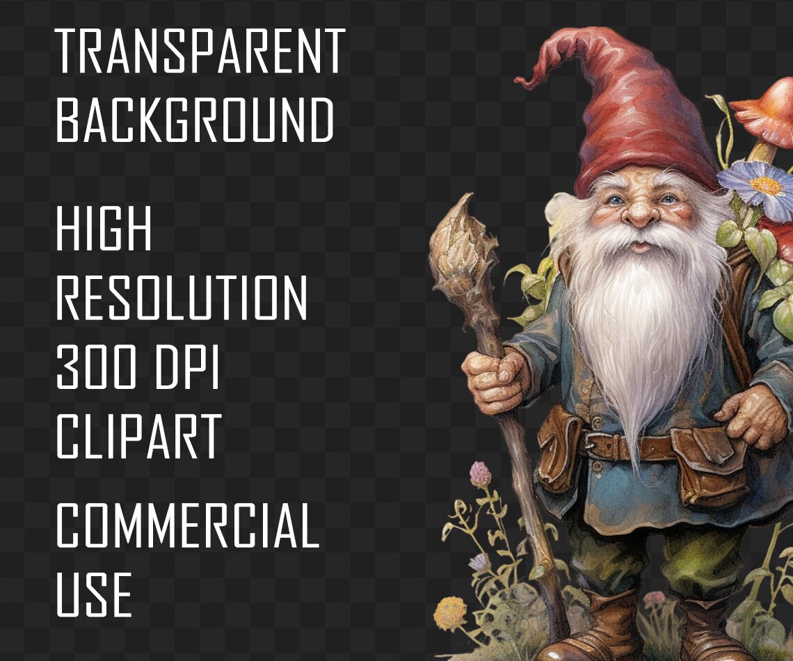 Magical Gnome Watercolor PNG Set, Mythical Gnomes of 27 Clipart Bundle ...