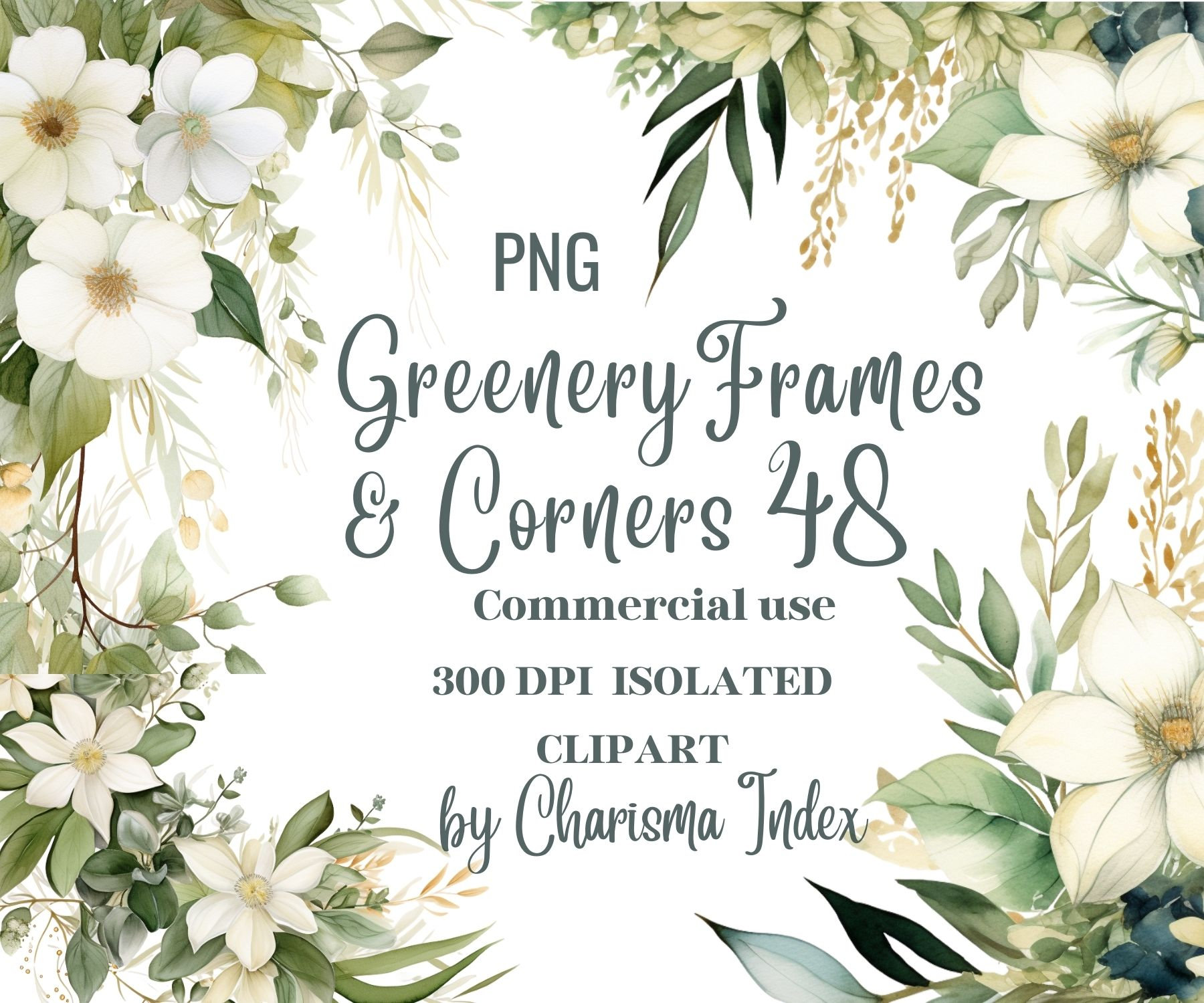 Greenery PNG Frames & Corner Clipart 48 Watercolor Greenery Clip Art ...