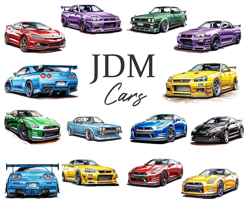 Watercolor JDM Cars 70 PNG, Japanese Tuned Vehicles Clipart Bundle ...