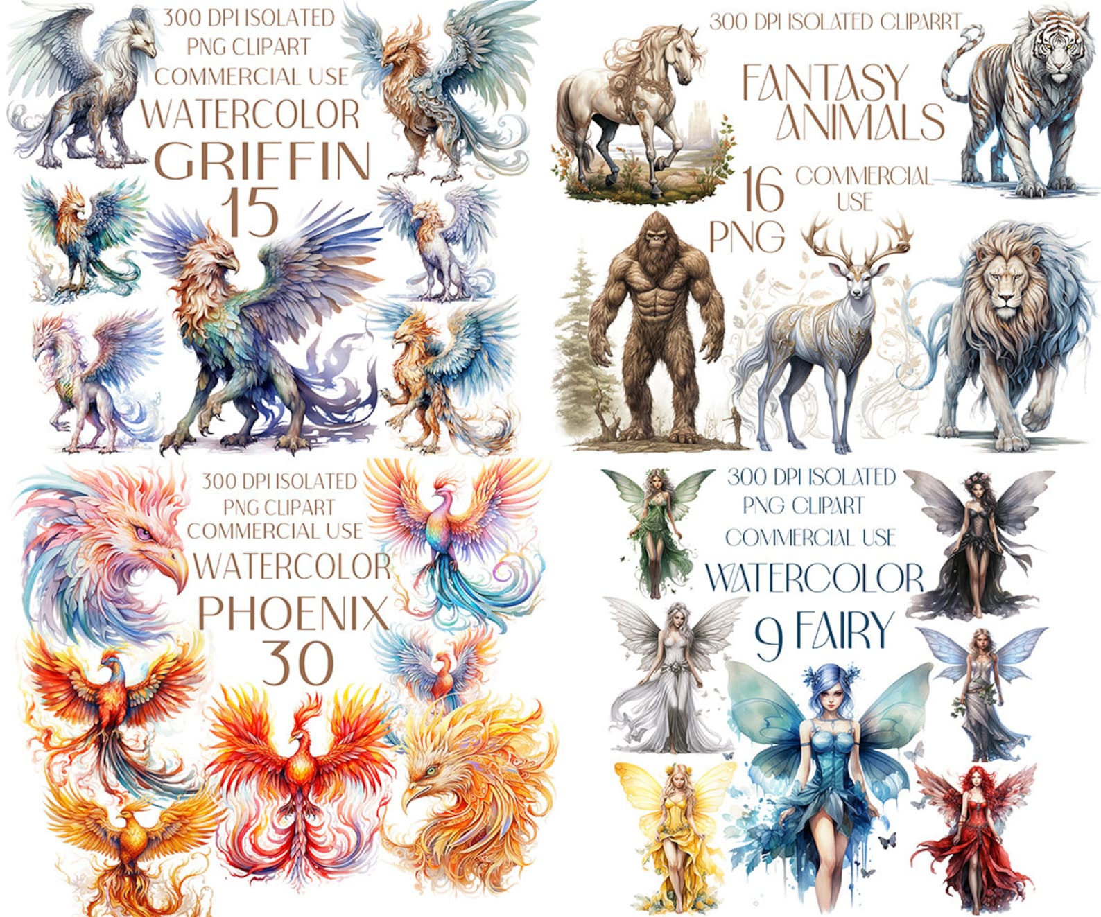 Mythical Creatures 250 Clipart Mega Bundle, Fantasy World Clipart ...