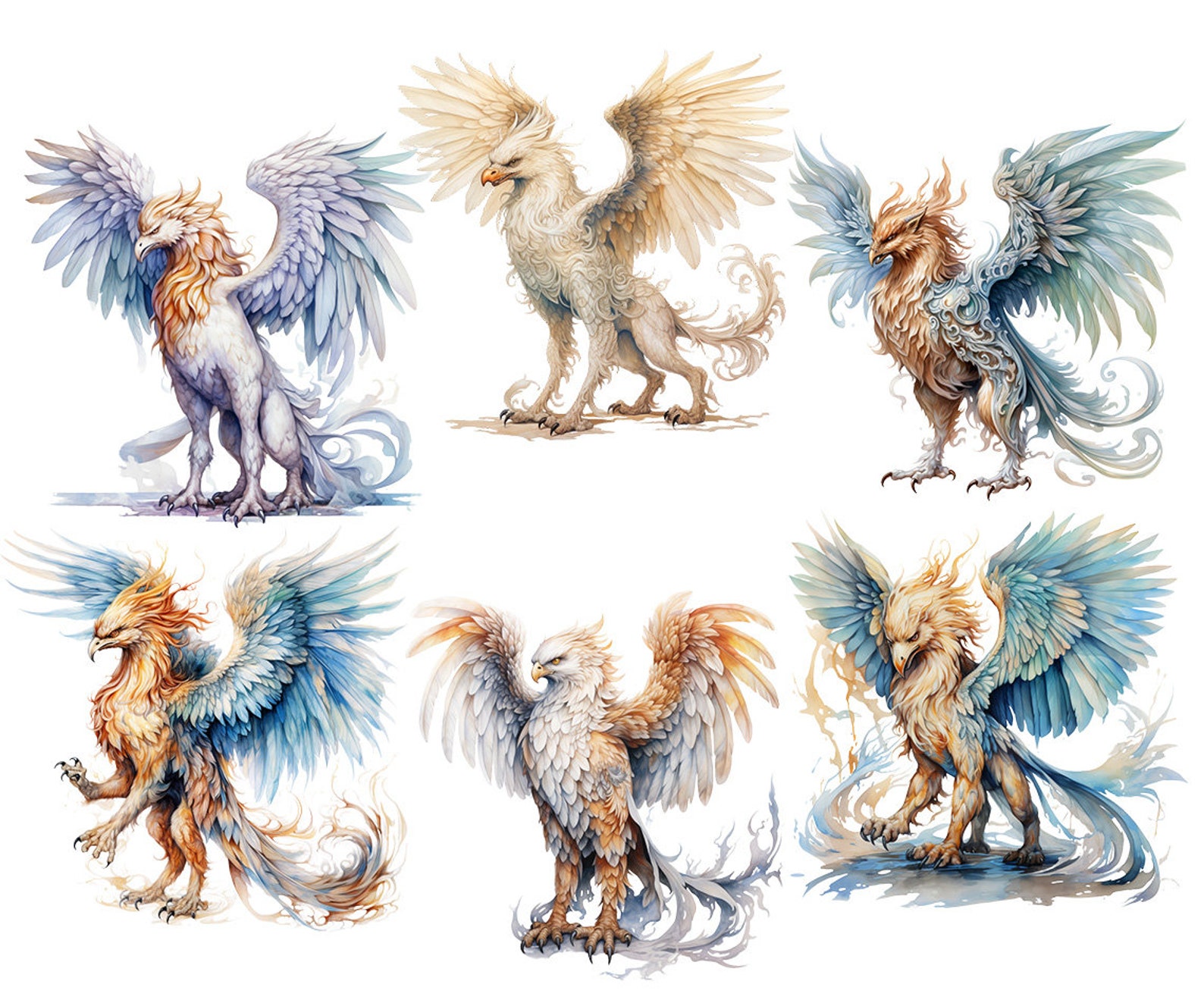 Griffin Watercolor PNG Set, Mythical Griffin of 15 Clipart Bundle ...