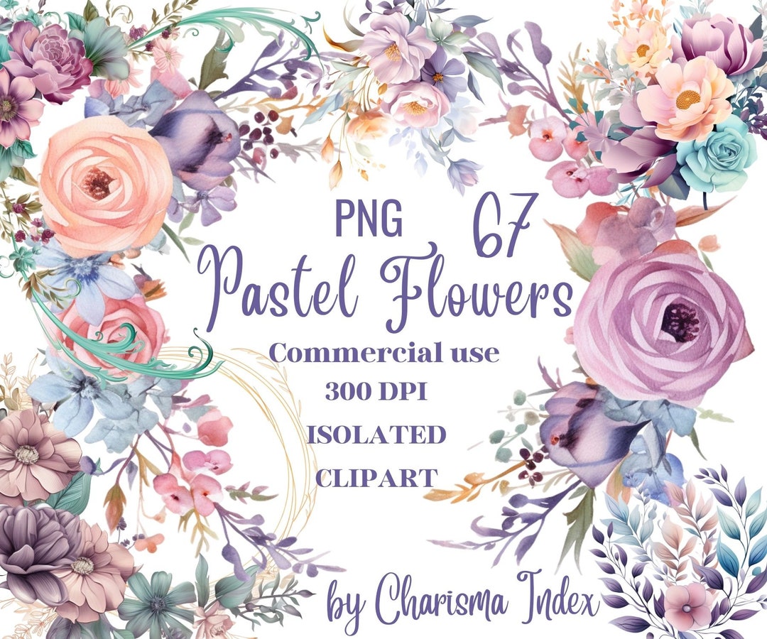 Pastel Flower PNG Frames & Corner Clipart – 67 Watercolor Floral Clip ...