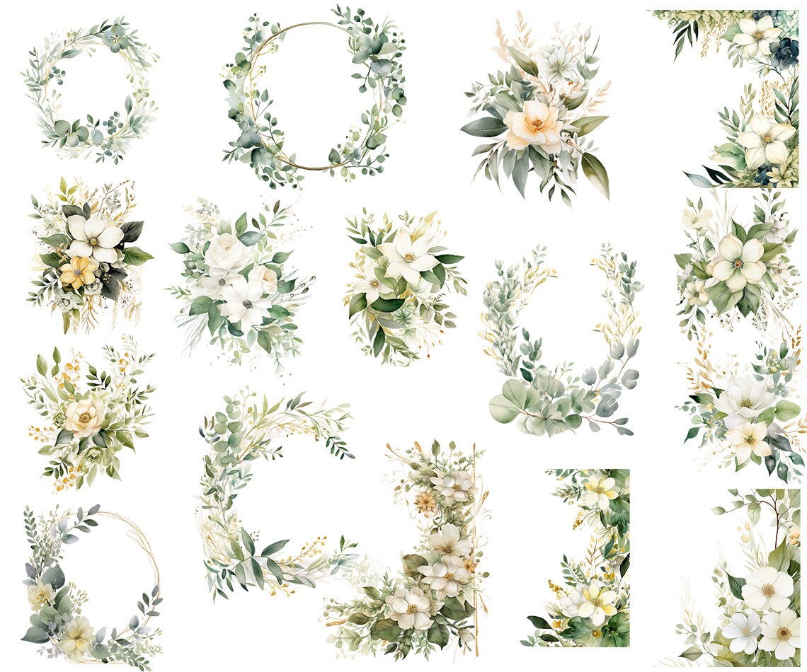 Greenery PNG Frames & Corner Clipart 48 Watercolor Greenery Clip Art ...