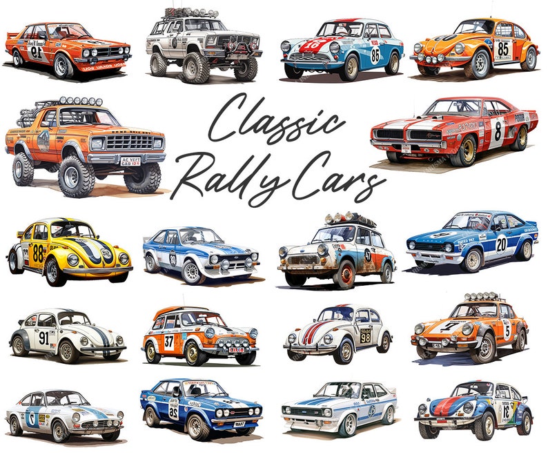 Watercolor Classic Rally Cars 103 PNG, Rally Cars Clipart Bundle, Race ...