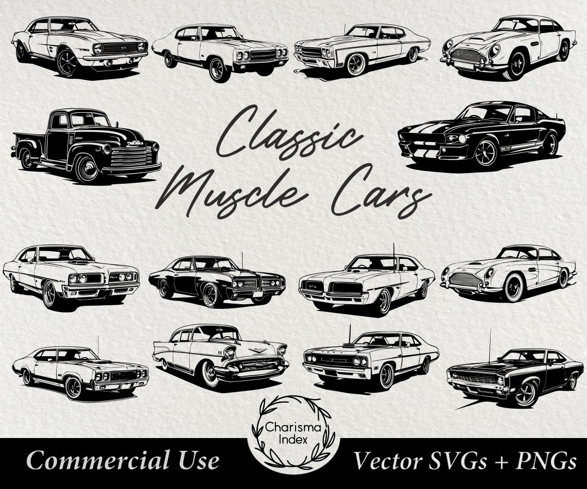 Vector Muscle Cars 77 Svgs, Classic Vehicles Clipart Bundle, Retro Car ...