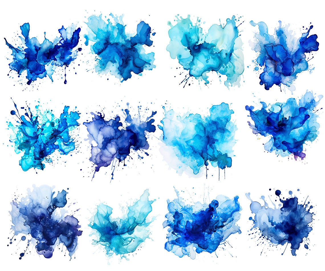 Blue Watercolor Splashes Pngs - 38 Alcohol Ink Blue Splatter Cliparts ...