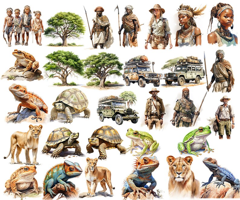Safari Animal Clip Art Bundle 90 African Wildlife Watercolor Pngs ...