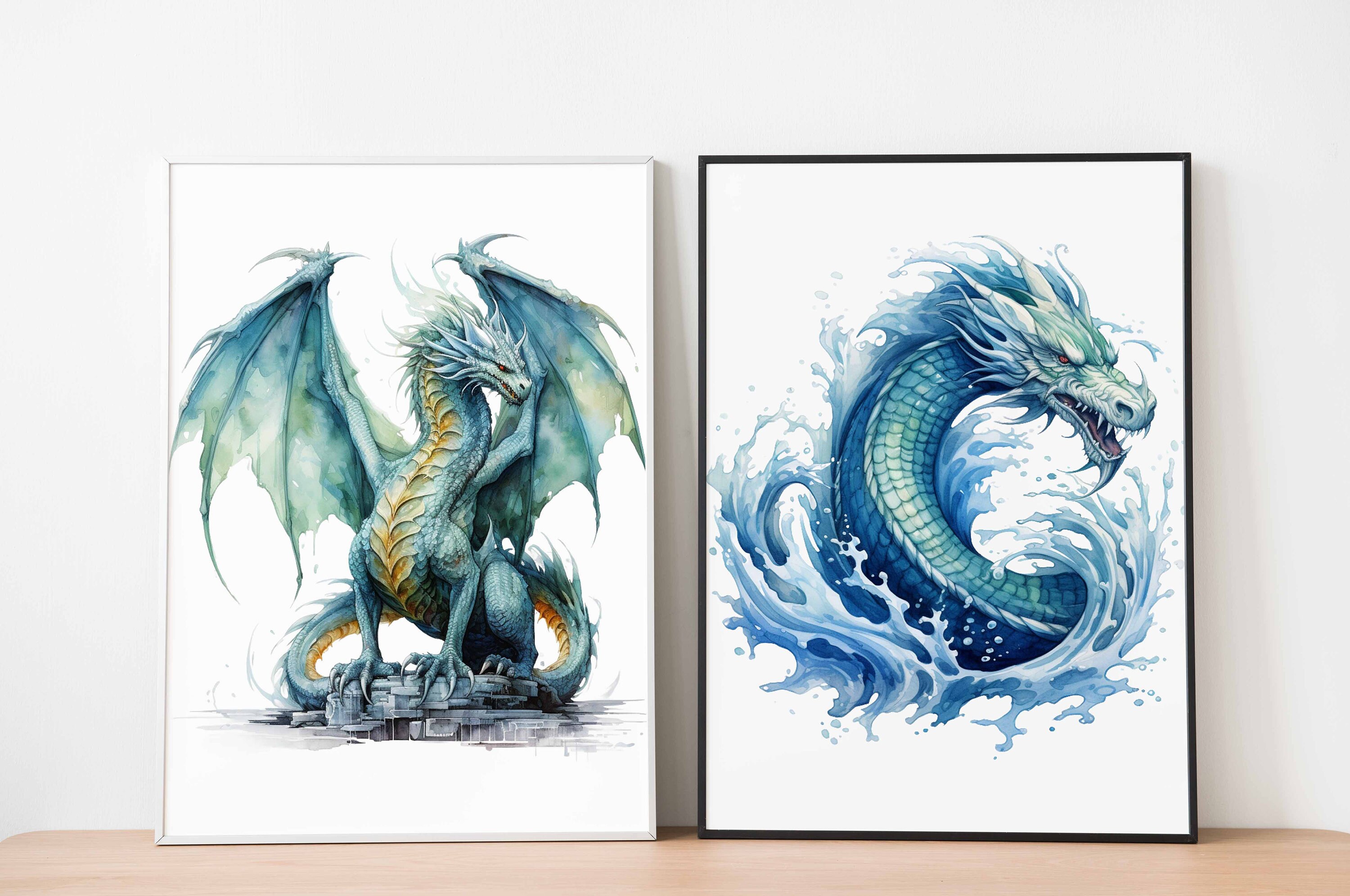 Majestic Dragon Watercolor PNG Set, Mythical Dragon of 30 Clipart ...