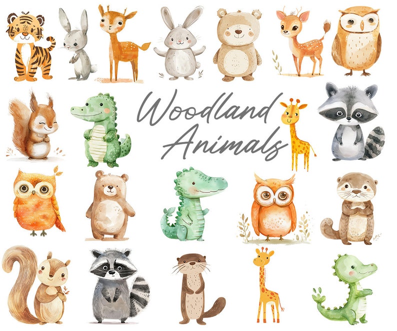 Woodland Animals 106 Watercolor Clipart Bundle, Cute Forest Baby ...