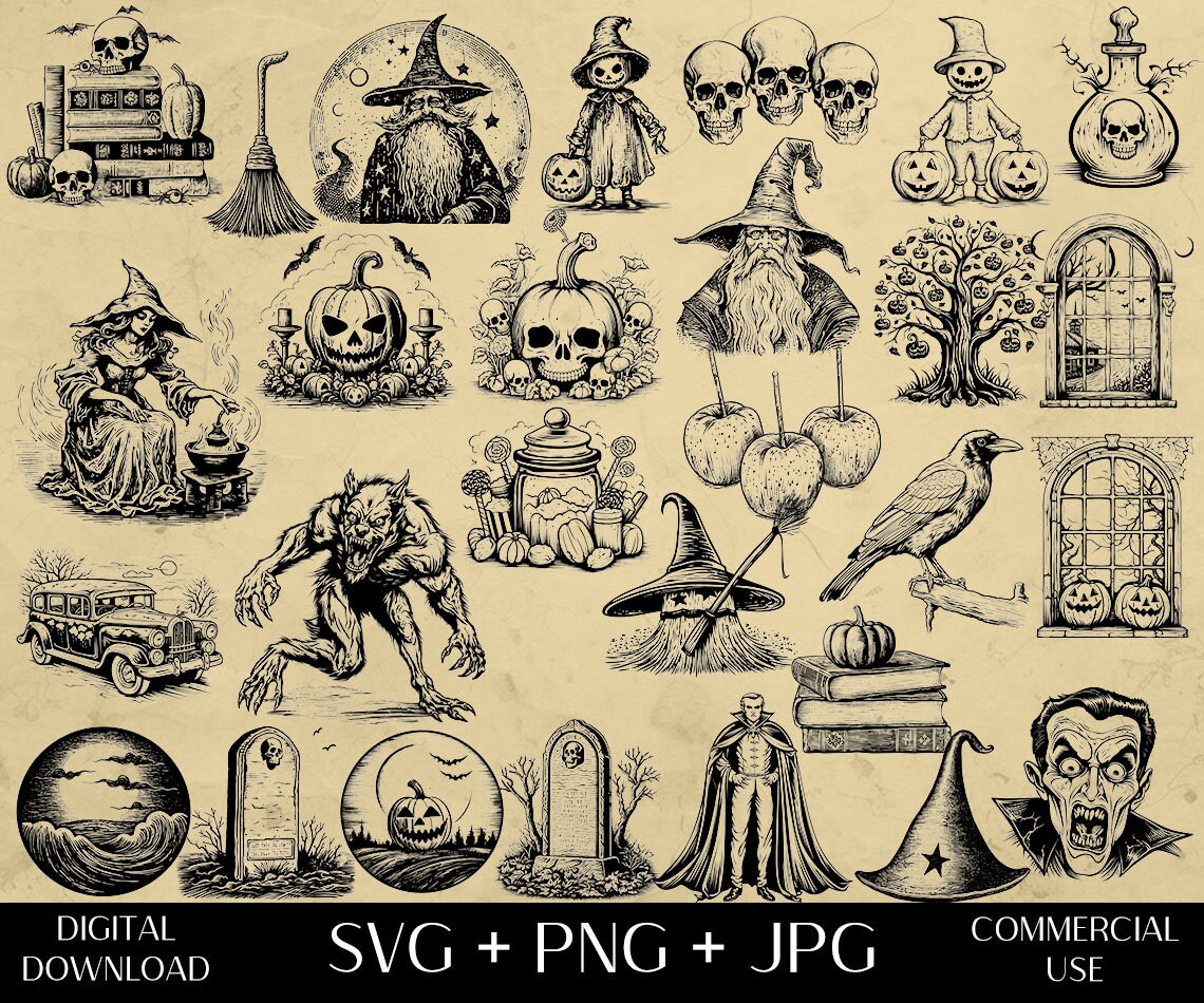 Halloween SVG Clipart Bundle 80s Vintage Halloween Clip Art - Etsy