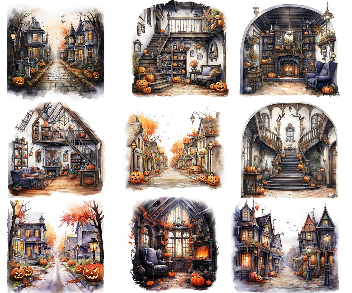 Spooky Halloween PNG Clipart Bundle 100 Watercolor Halloween Designs ...