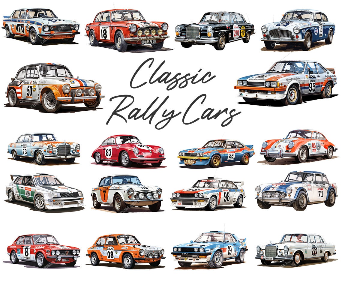 Watercolor Classic Rally Cars 103 PNG, Rally Cars Clipart Bundle, Race ...