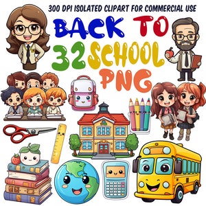 School Clipart PNG Bundle, Cute School Supplies Clipart Set, School ...