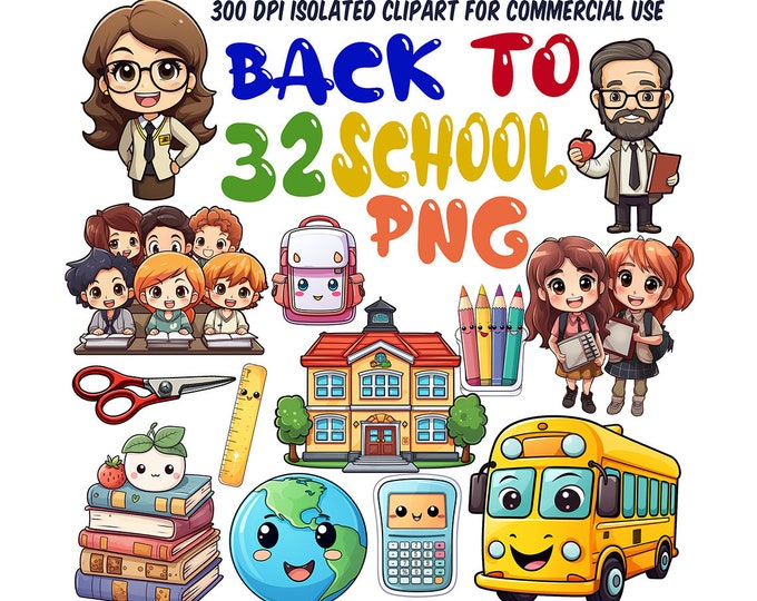 School Clipart PNG Bundle, Cute School Supplies Clipart Set, School ...