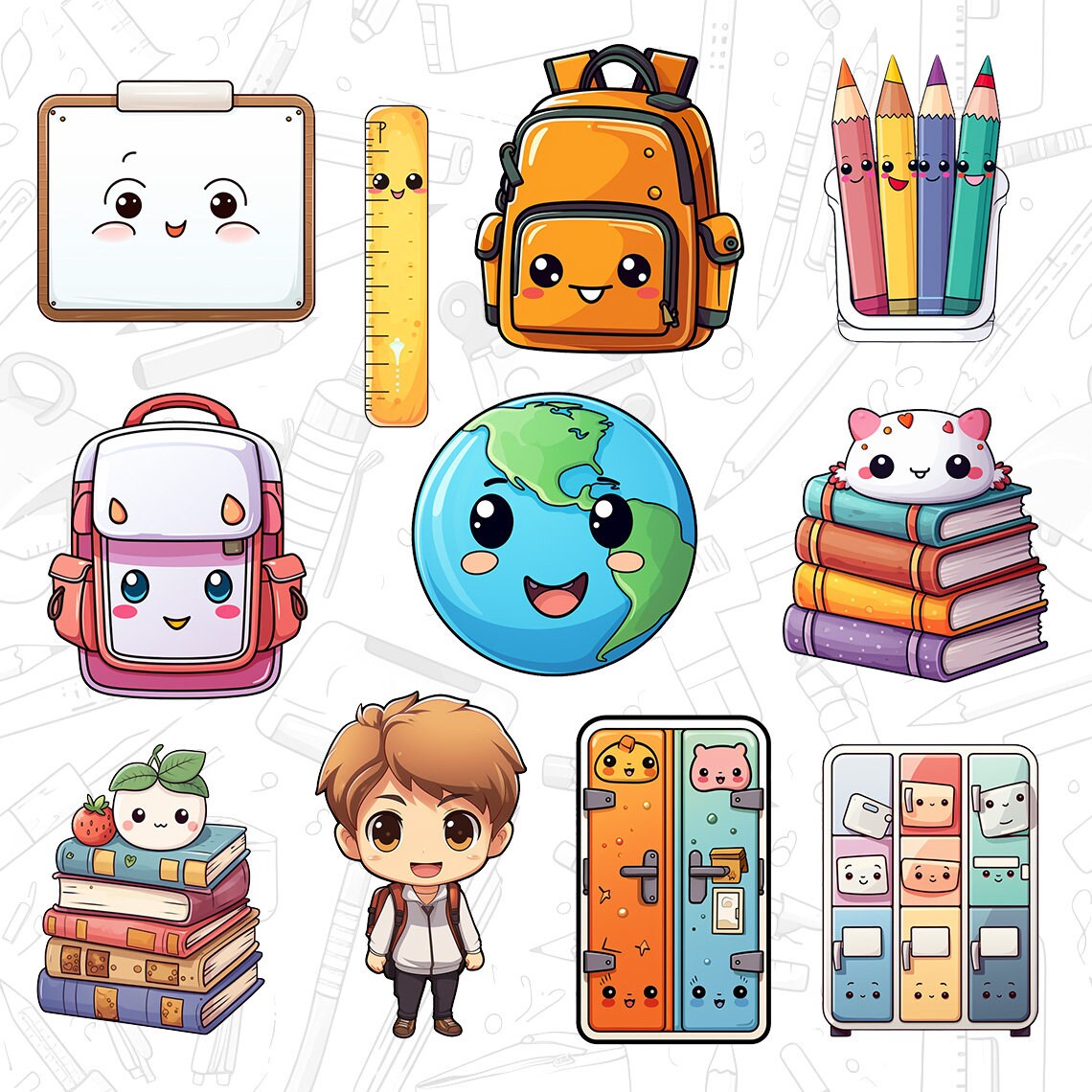 School Clipart PNG Bundle, Cute School Supplies Clipart Set, School ...