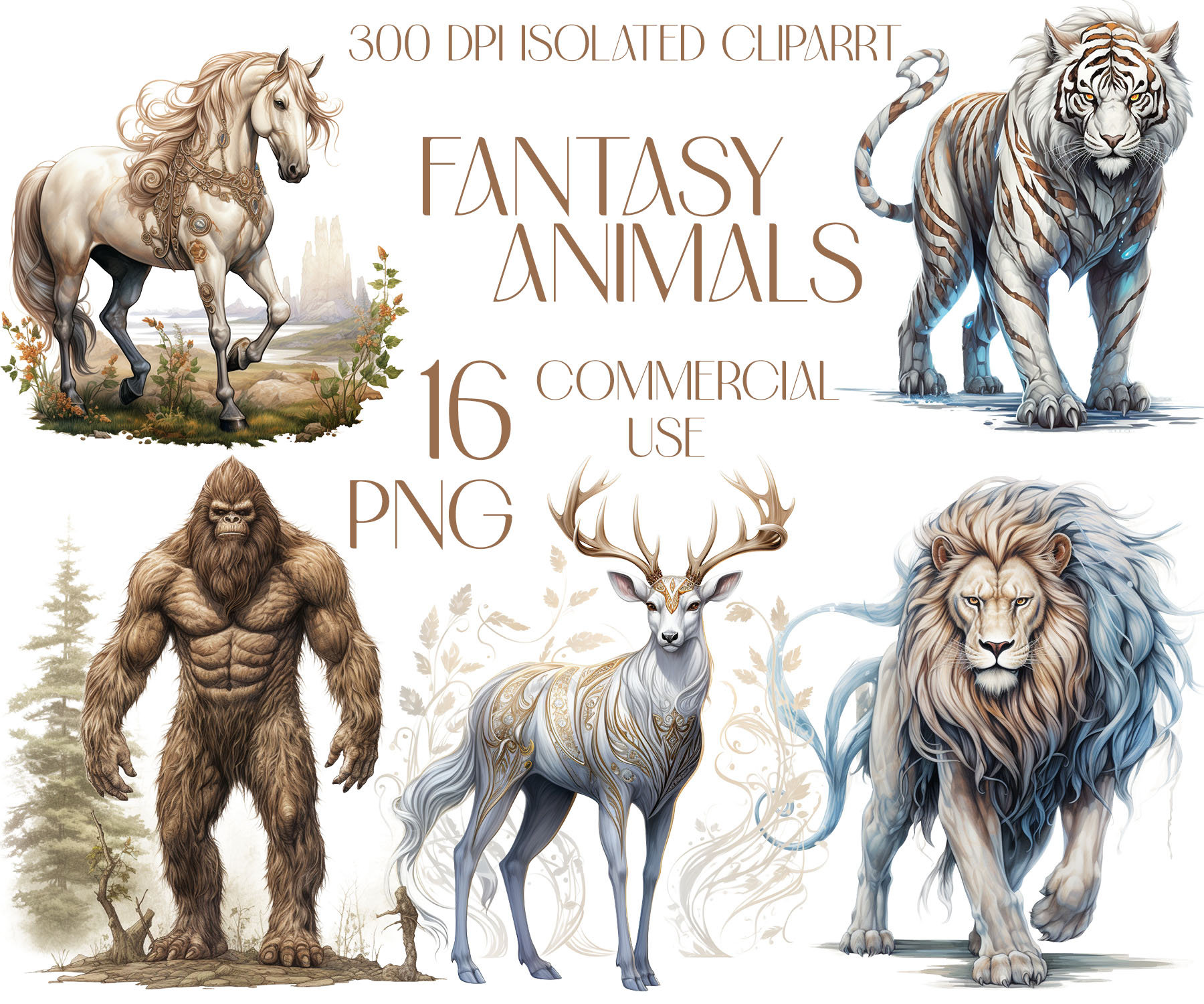 Watercolor Fantasy Animals PNG, Mythical Creatures Clipart Bundle ...