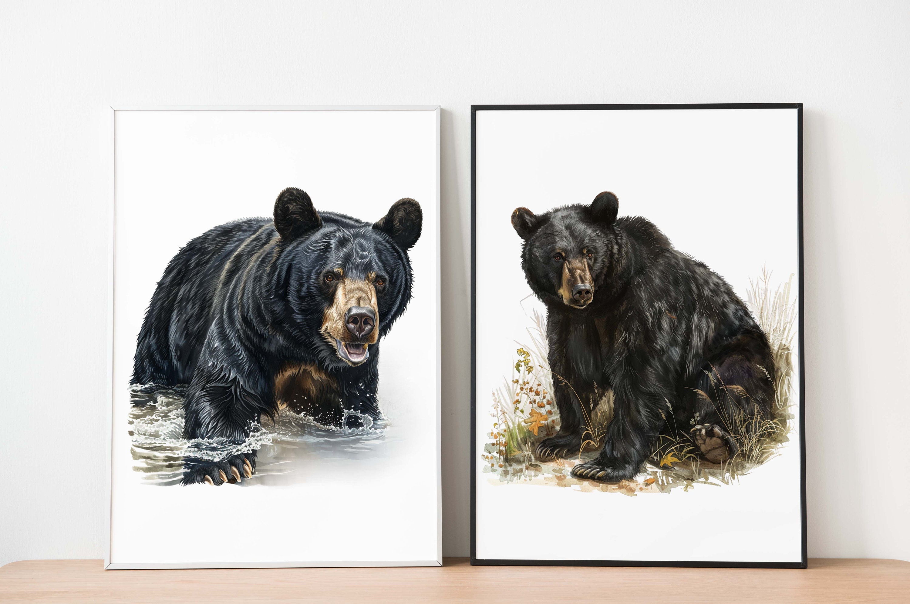 Watercolor Black Bear Clipart Bundle 35 Realistic PNG Illustrations for ...
