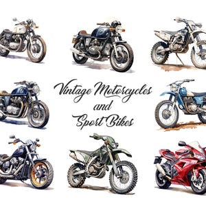 Vintage Motorcycle Clipart Bundle, 87 Watercolor Racing Bikes PNG ...