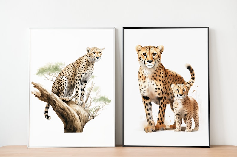 Watercolor Cheetah Clipart Bundle 26 Realistic PNG Illustrations for ...