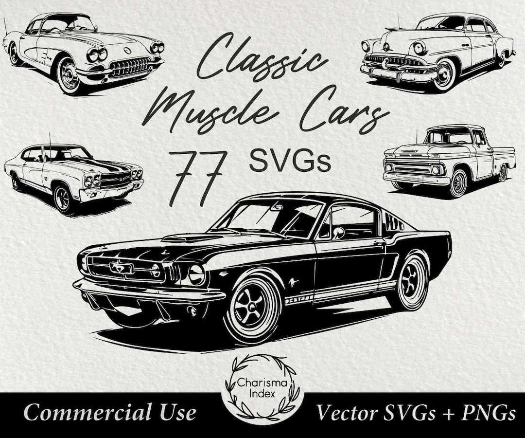 Vector Muscle Cars 77 Svgs, Classic Vehicles Clipart Bundle, Retro Car ...