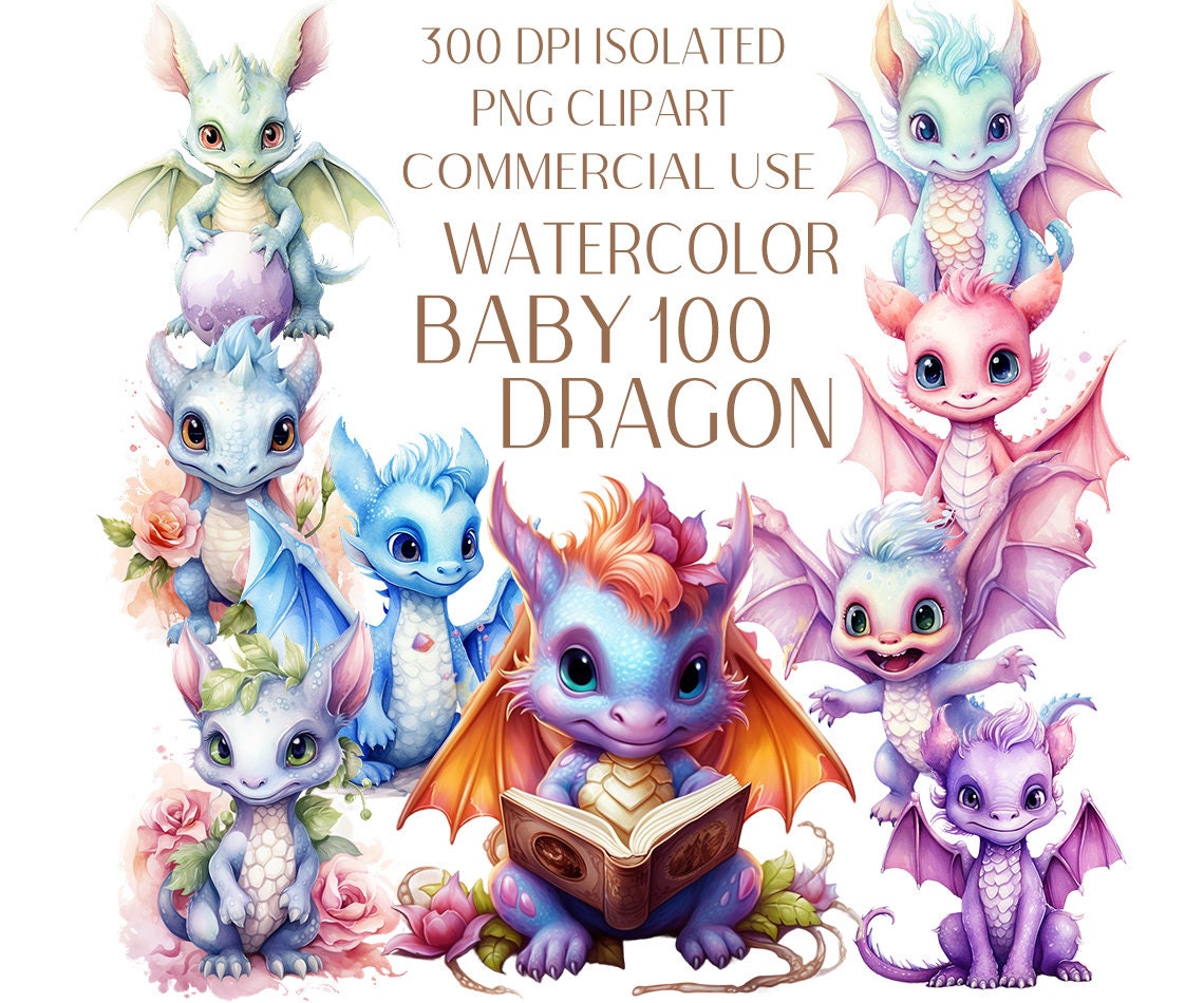 Cute Baby Dragon Pngs 100 Watercolor Dragon Hoard Clipart - Etsy