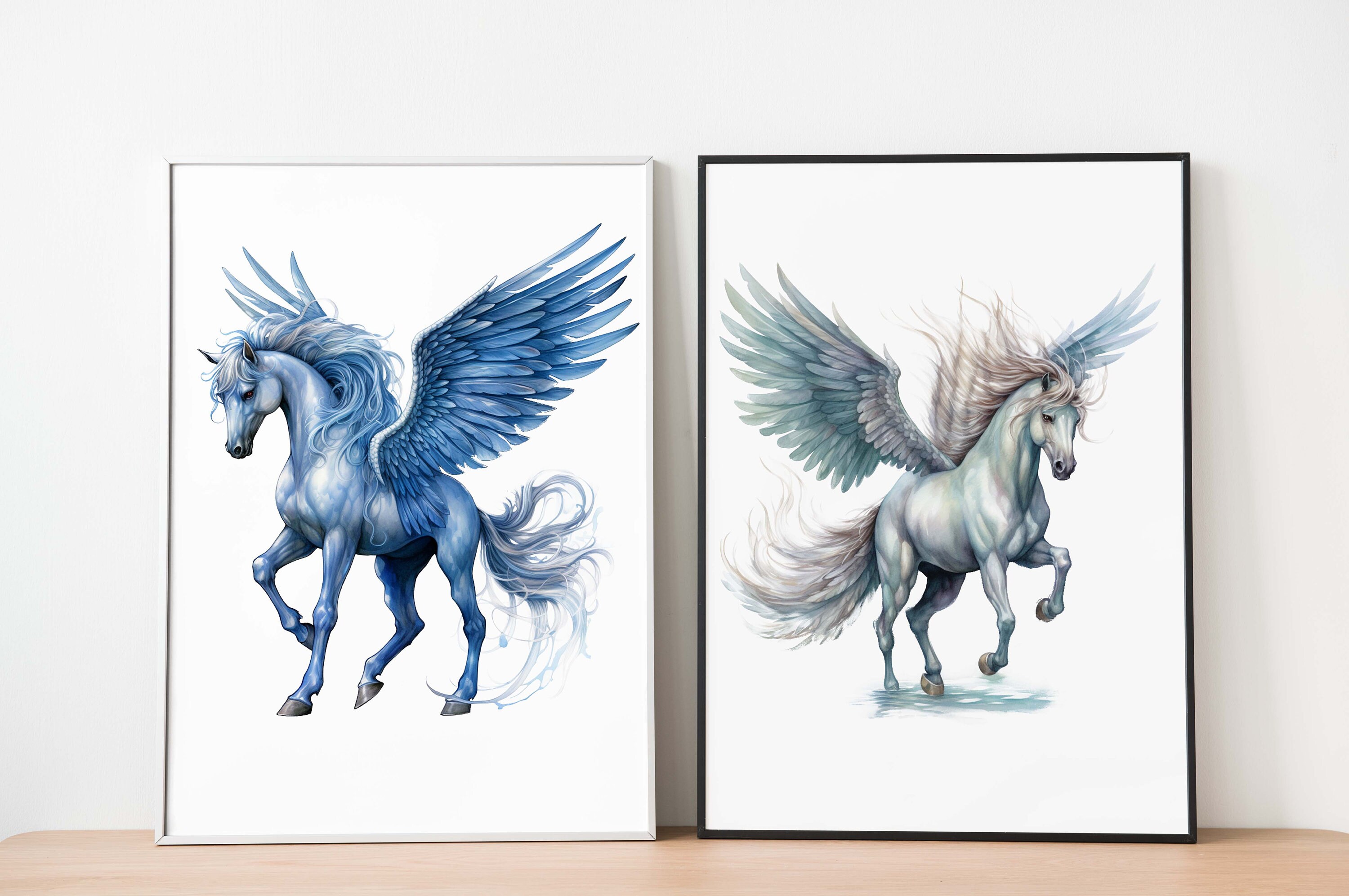 Pegasus Watercolor PNG Set, Majestic Pegasus of 14 Clipart Bundle ...