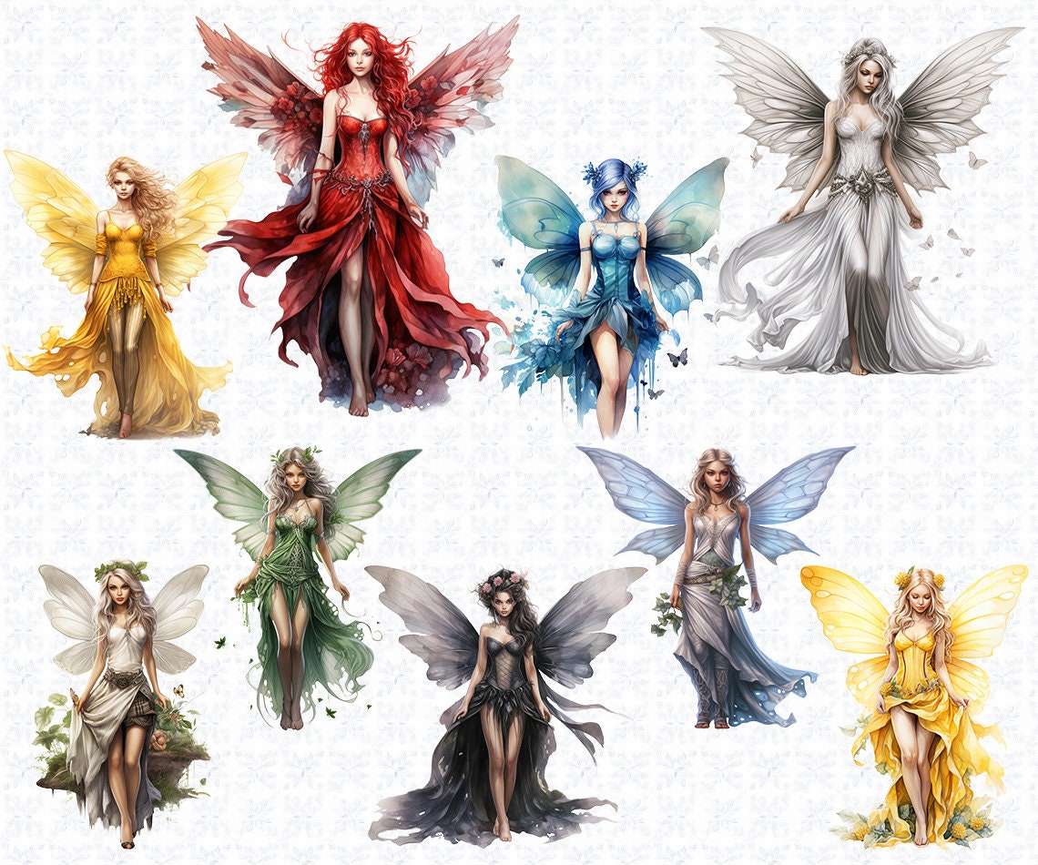Magical Fairy Watercolor PNG Set, Enchanting Set of 9 Fairy Clipart ...