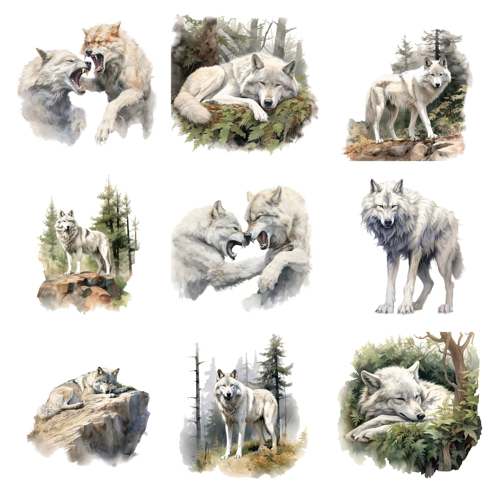 Watercolor Wolf Pack PNG, Wolf Clipart Bundle, Wolf Sublimation Designs ...