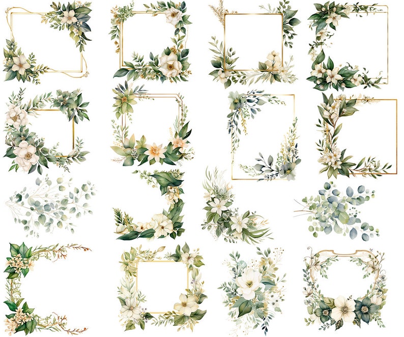 Greenery PNG Frames & Corner Clipart 48 Watercolor Greenery Clip Art ...