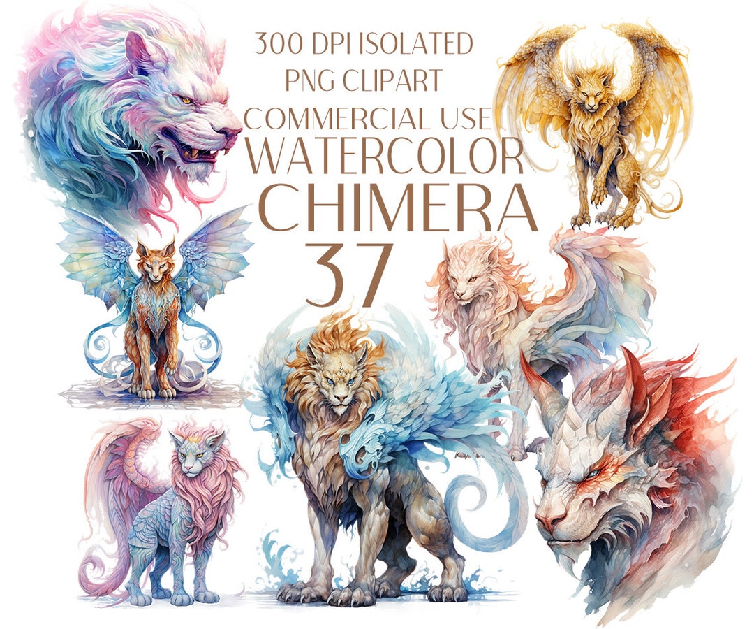 Chimera Watercolor PNG Set, Mythical Chimera of 37 Clipart Bundle ...