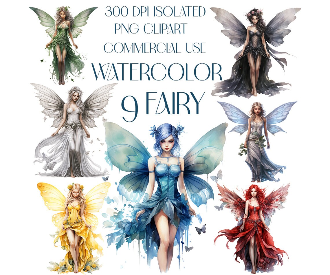 Magical Fairy Watercolor PNG Set, Enchanting Set of 9 Fairy Clipart ...