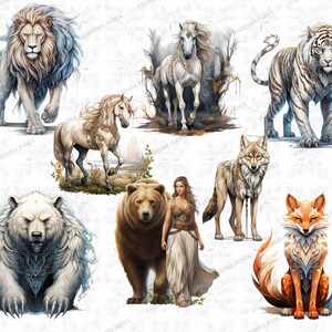 Watercolor Fantasy Animals PNG, Mythical Creatures Clipart Bundle ...