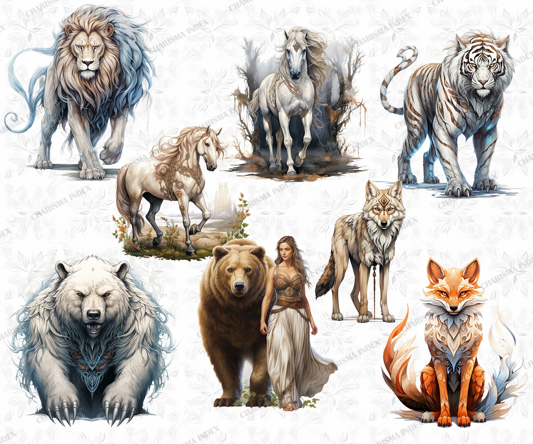 Watercolor Fantasy Animals PNG, Mythical Creatures Clipart Bundle ...