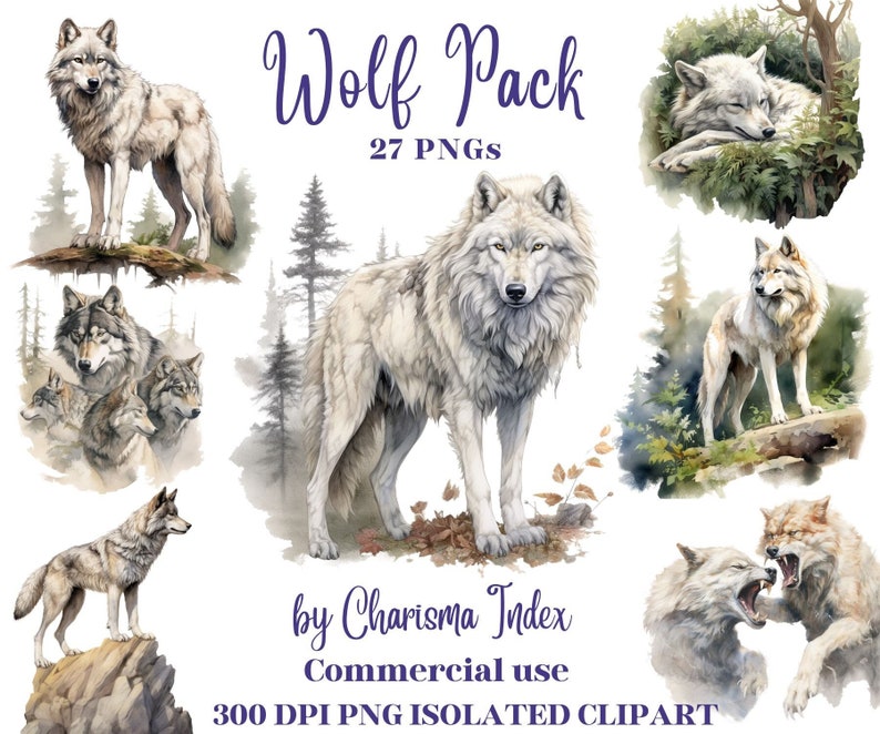 Watercolor Wolf Pack PNG, Wolf Clipart Bundle, Wolf Sublimation Designs ...