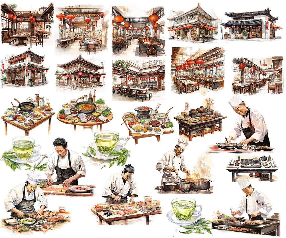 Asian Food Clip Art Png Bundle 120 Asian Dishes Watercolor Pngs Watercolor Asian Food