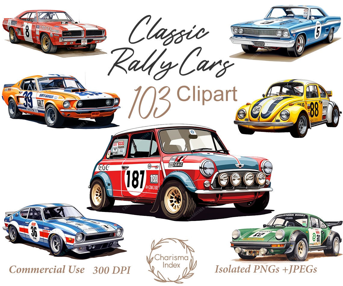 Watercolor Classic Rally Cars 103 PNG, Rally Cars Clipart Bundle, Race ...
