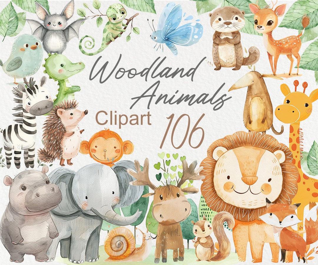 Woodland Animals 106 Watercolor Clipart Bundle, Cute Forest Baby ...