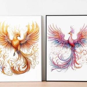Magical Phoenix Watercolor PNG Set, Mythical Phoenix 30 Clipart Bundle ...