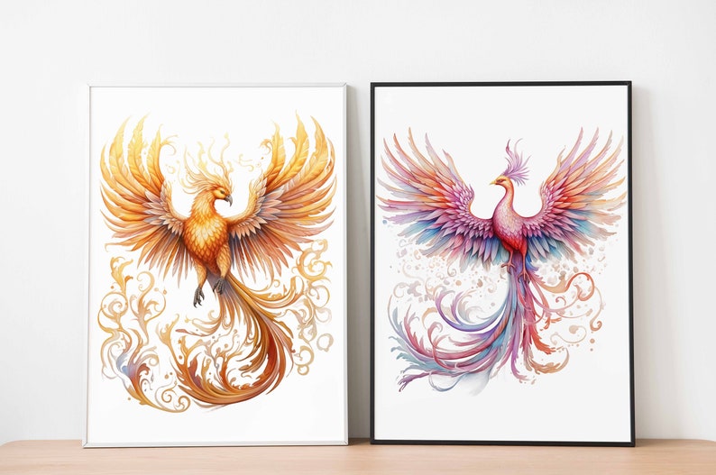 Magical Phoenix Watercolor PNG Set, Mythical Phoenix 30 Clipart Bundle ...